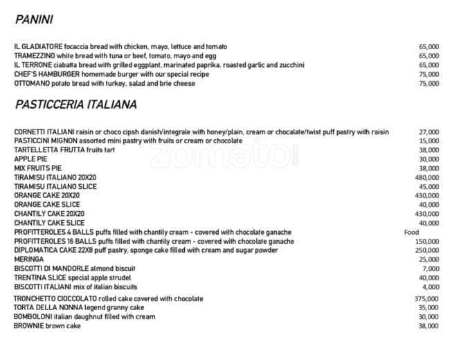 Menu at That's Amore - Pizza Bakery Coffee Shop, South Jakarta