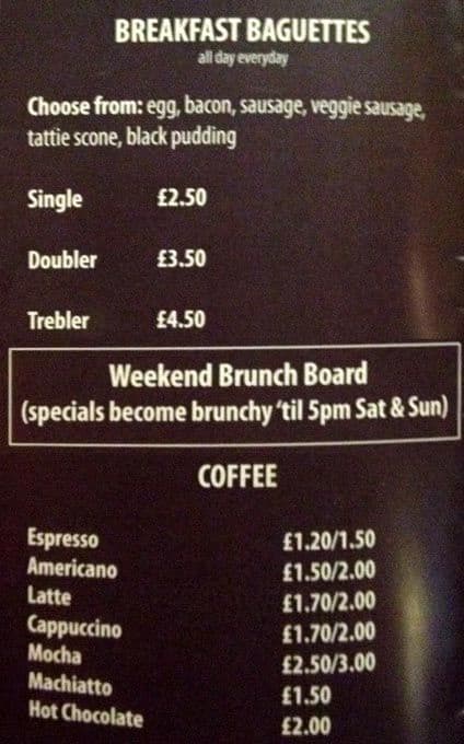 Menu at Brass Monkey Leith pub & bar, Edinburgh, 362 Leith Walk