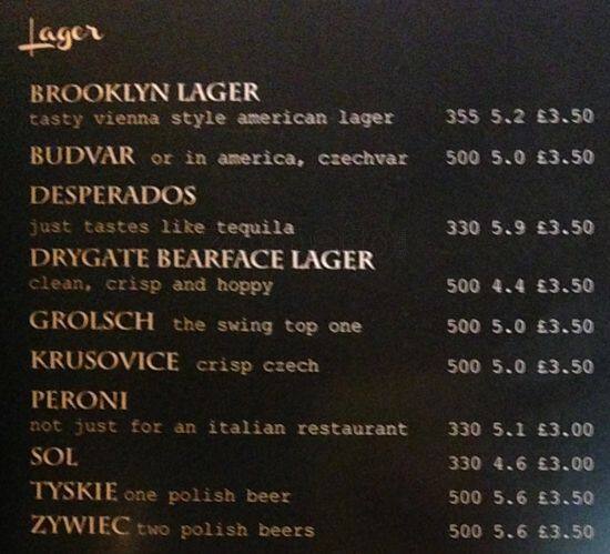 Menu at Brass Monkey Leith pub & bar, Edinburgh, 362 Leith Walk