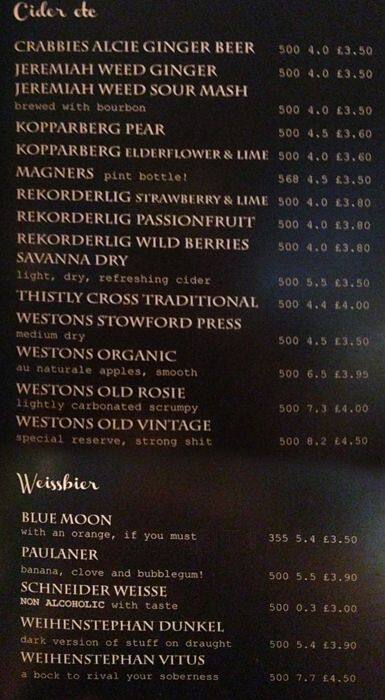 Menu at Brass Monkey Leith pub & bar, Edinburgh, 362 Leith Walk