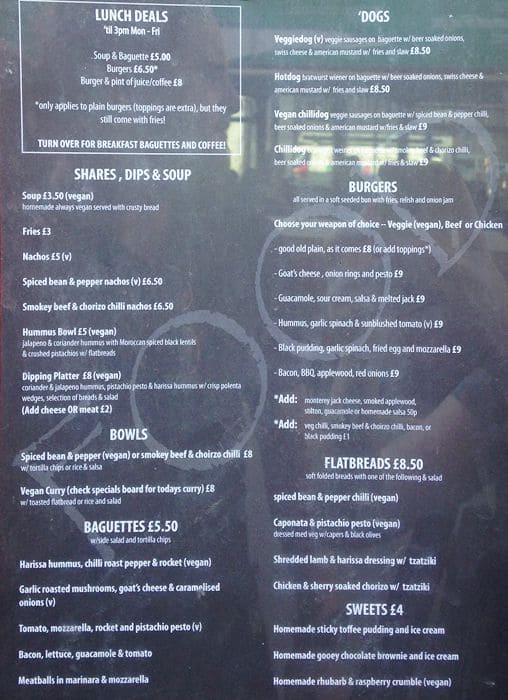 Menu at Brass Monkey Leith pub & bar, Edinburgh, 362 Leith Walk