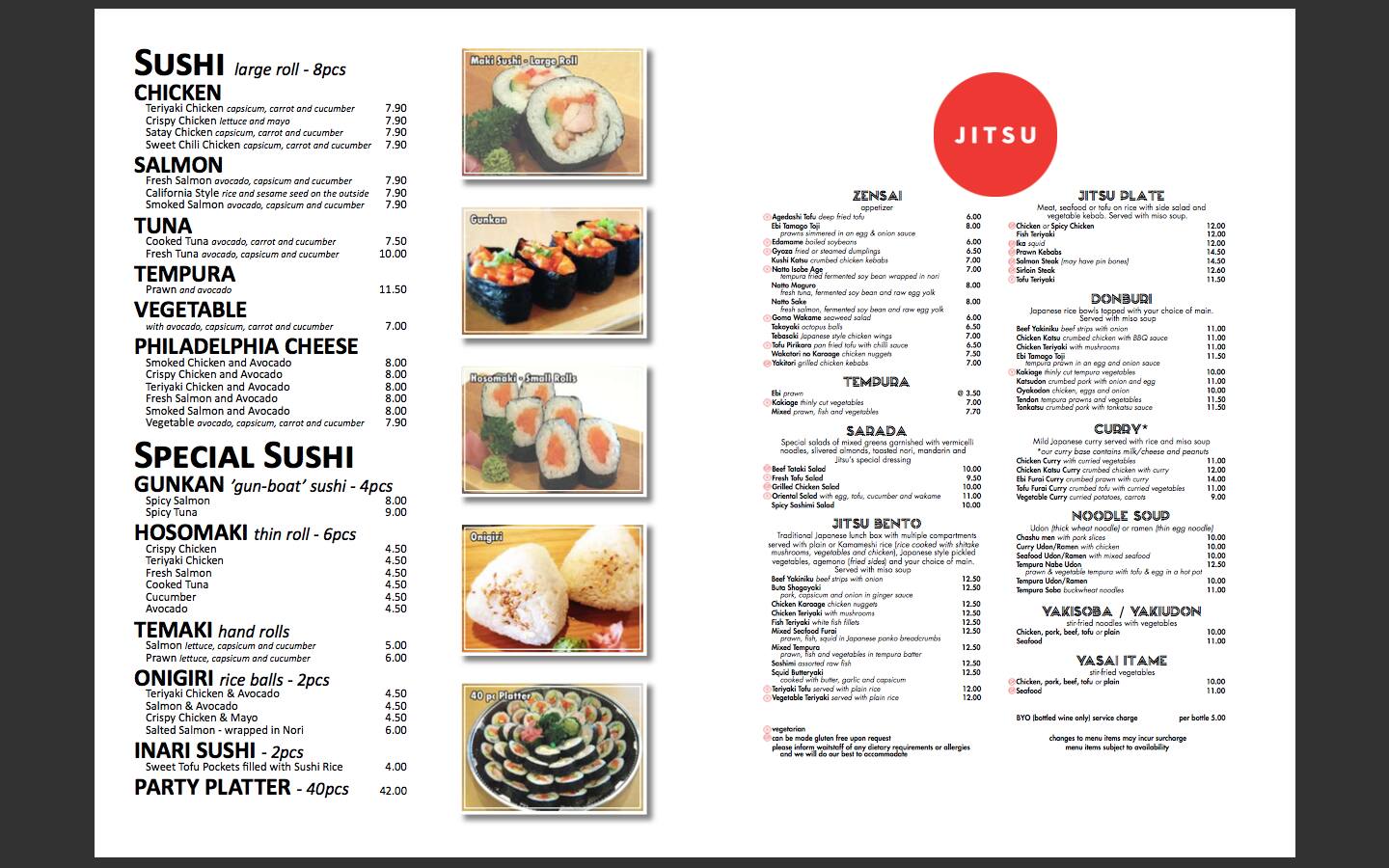 Menu at The Jitsu restaurant, Dunedin