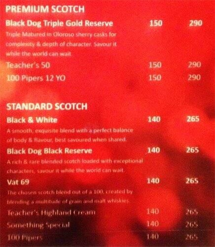 Menu at Shooters Bar, Panchkula, Bus Stand