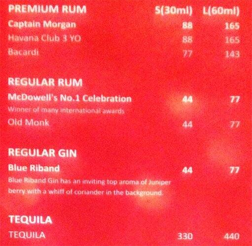 Menu at Shooters Bar, Panchkula, Bus Stand