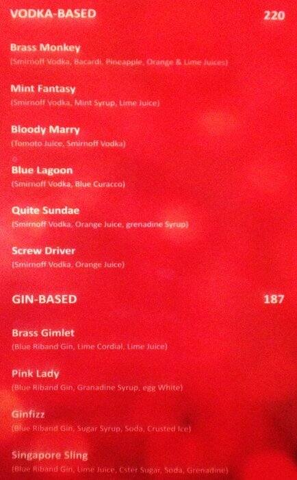 Menu at Shooters Bar, Panchkula, Bus Stand