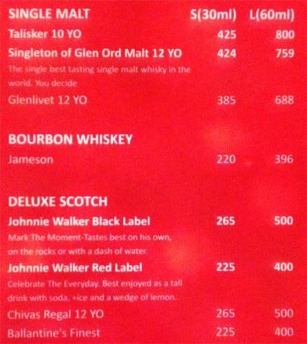 Menu at Shooters Bar, Panchkula, Bus Stand