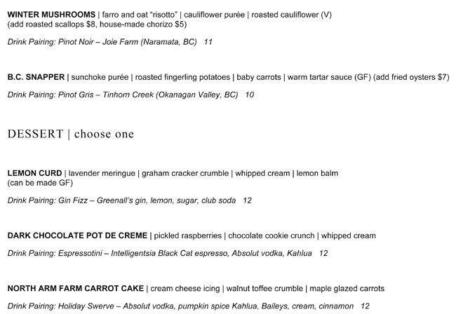 Menu at Catch 122 restaurant, Vancouver