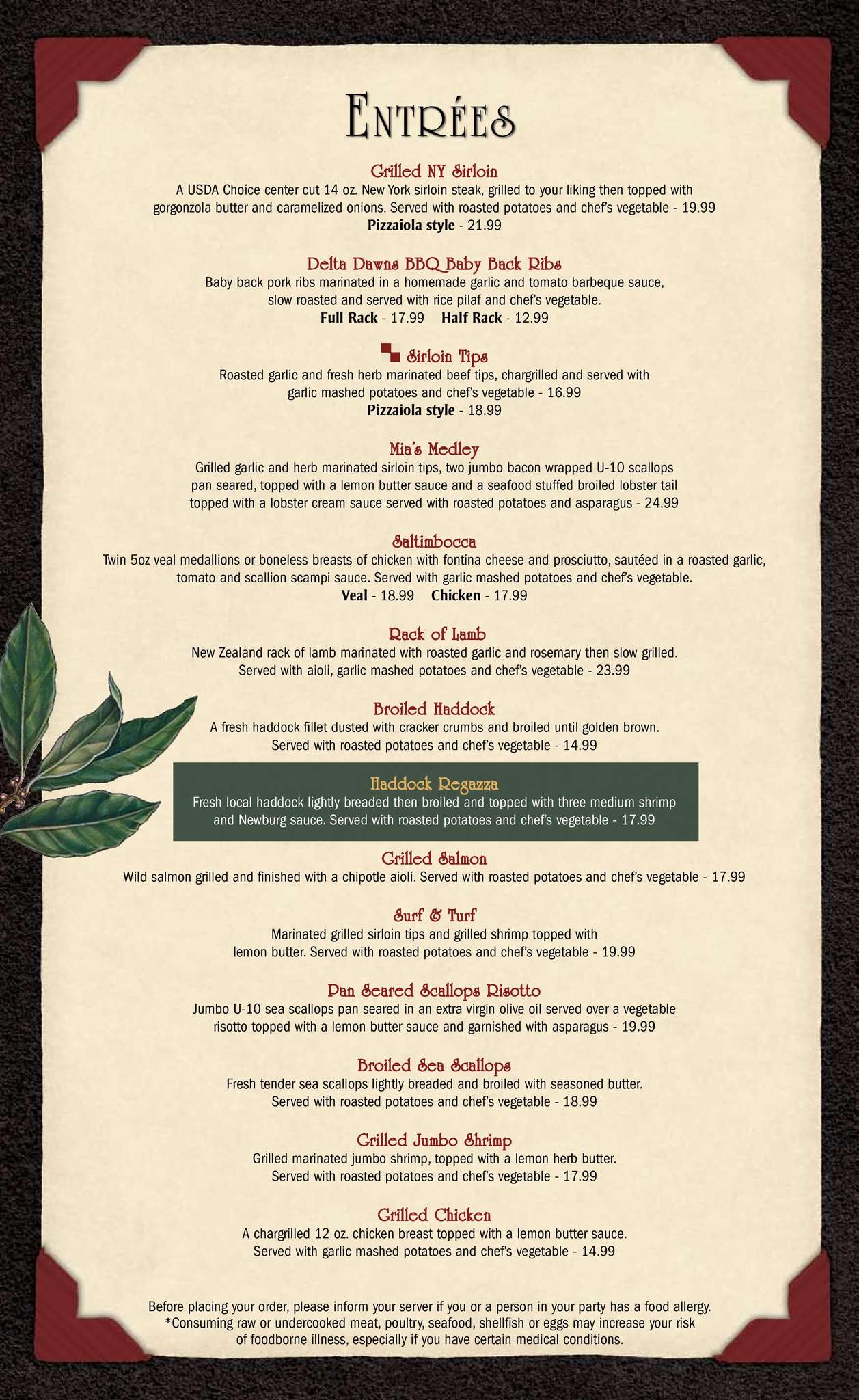 Menu at Mia Regazza restaurant, Abington