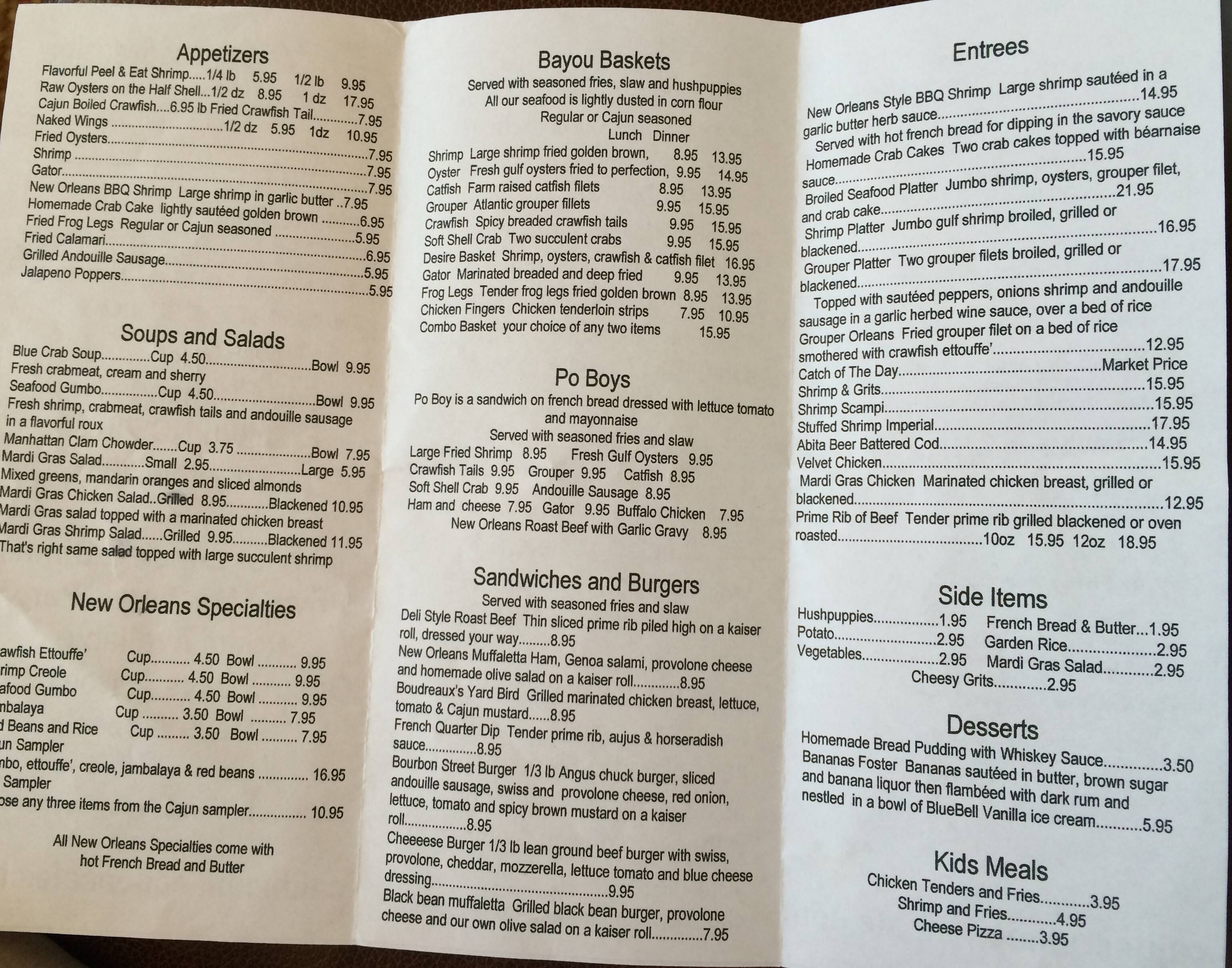 Menu at Cajun Connection Cafe, Franklin