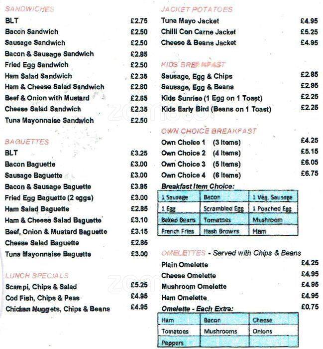 Menu at Eight cafe, Caterham