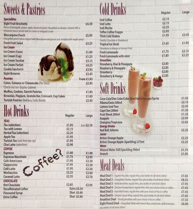 Menu at Eight cafe, Caterham