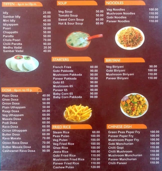 Menu at Venkys SnackS, Chennai