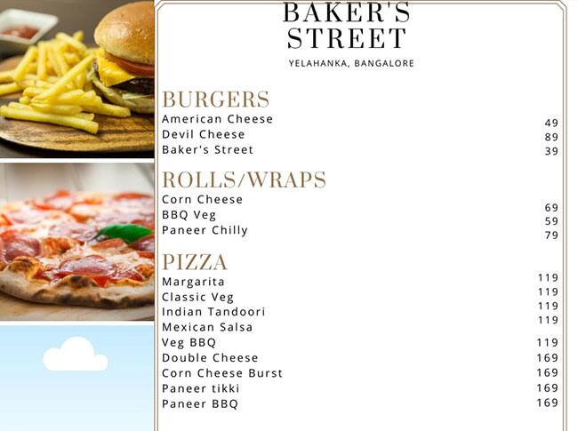 Menu at Bakers Street Cafe, Bengaluru