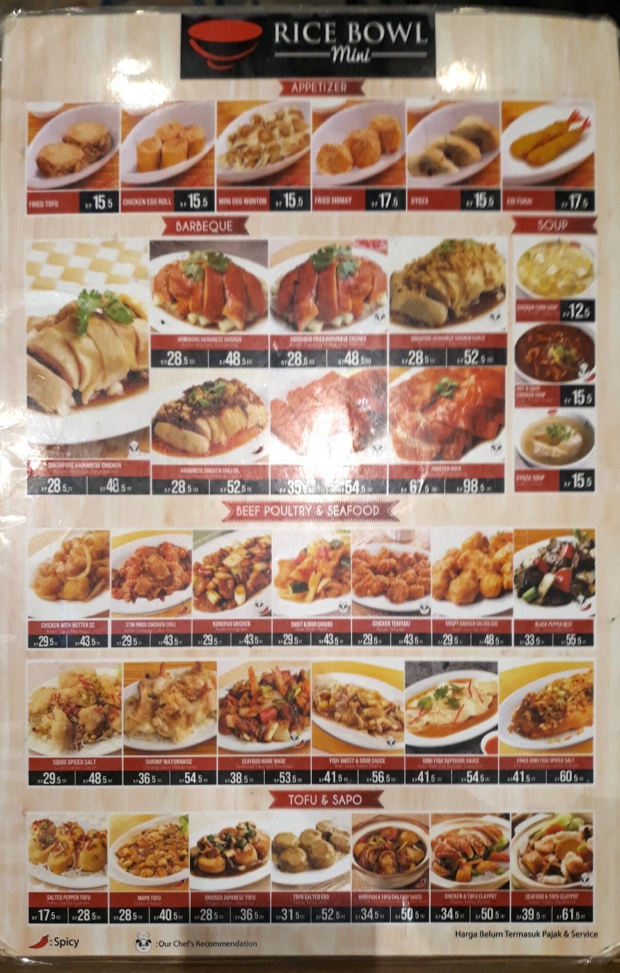 Menu at Rice Bowl Mini restaurant, Bandung