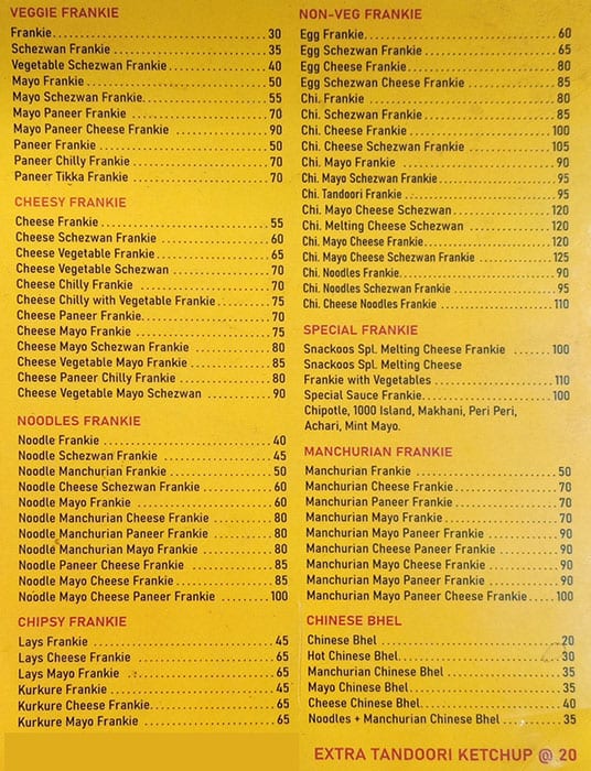 Menu of Super Frankie, Oshiwara, Andheri West, Mumbai