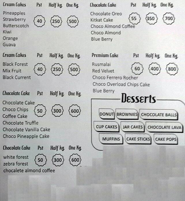 Menu of Lucky Bake & Bakers, Kharghar, Navi Mumbai