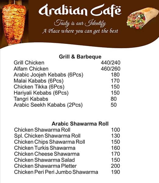 Menu at ARABIAN CAFE, Kolkata