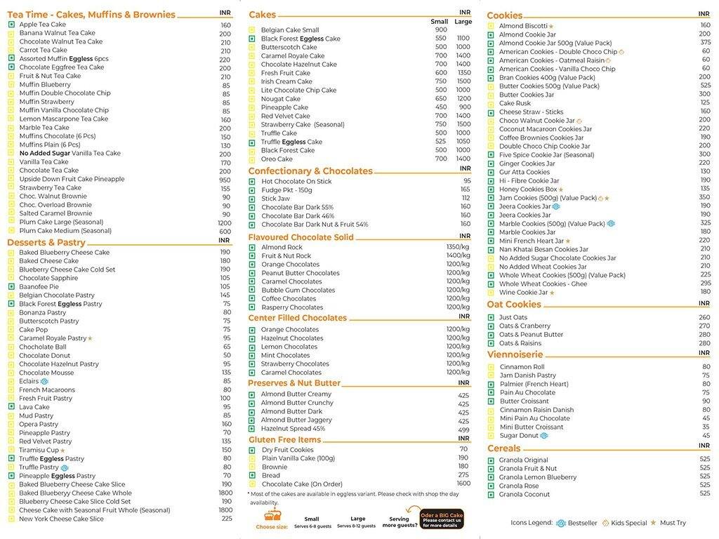 Menu at Defence Bakery since 1962, New Delhi, M Block