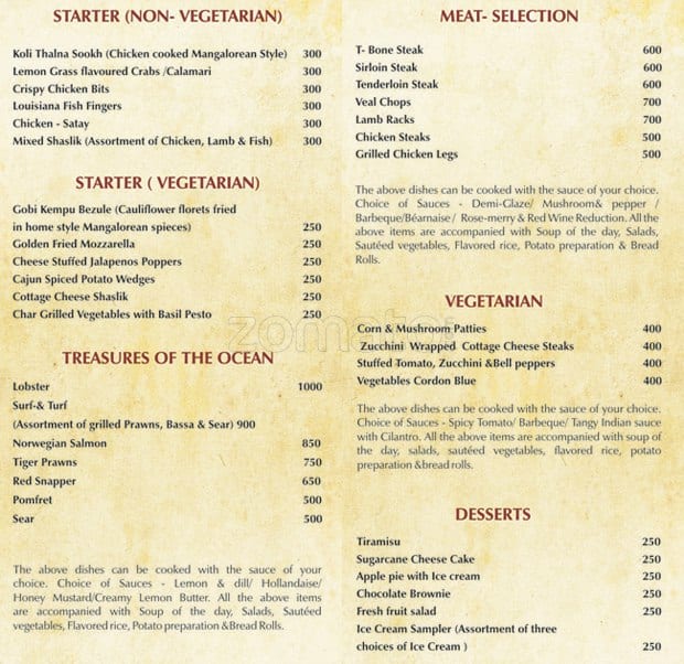 Aqua Grill Menu, Menu for Aqua Grill, Cunningham Road, Bangalore - Zomato