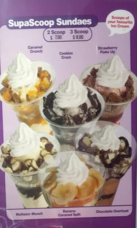 Menu at Wendy's Supa Sundaes desserts, Auckland, Westfield Albany
