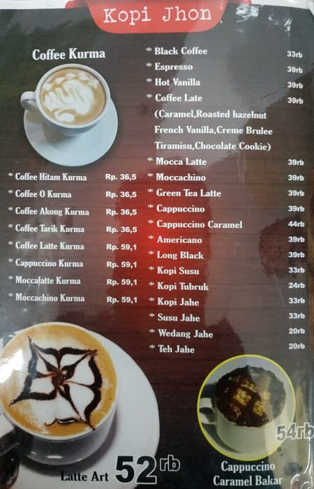 Menu at Bugis Kopitiam cafe, Jakarta, Stasiun Jl. Medan Merdeka Tim. No.1