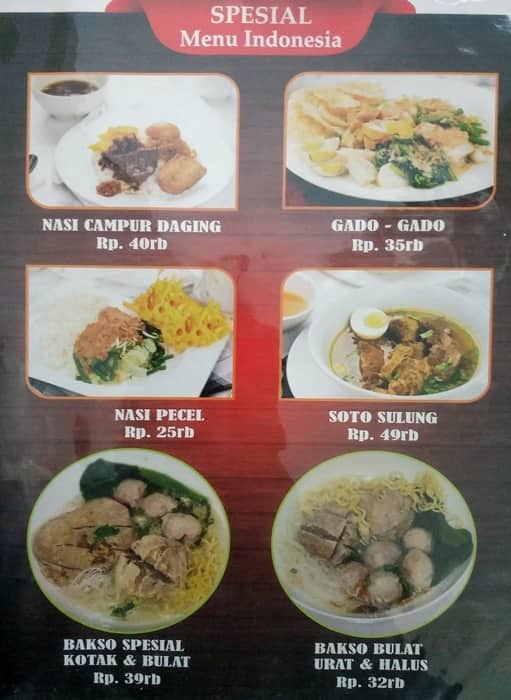 Menu at Bugis Kopitiam cafe, Jakarta, Stasiun Jl. Medan Merdeka Tim. No.1