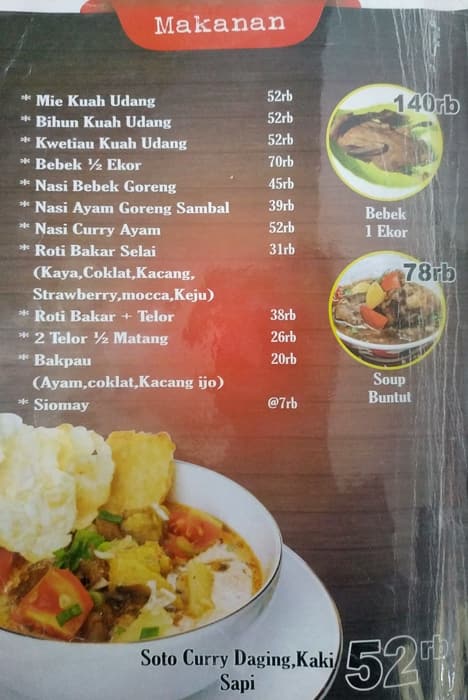 Menu at Bugis Kopitiam cafe, Jakarta, Stasiun Jl. Medan Merdeka Tim. No.1