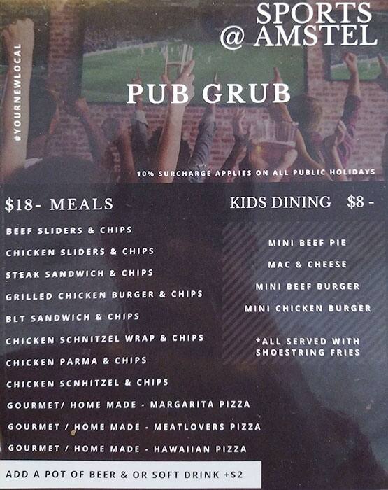 Menu at Amstel Club, Cranbourne