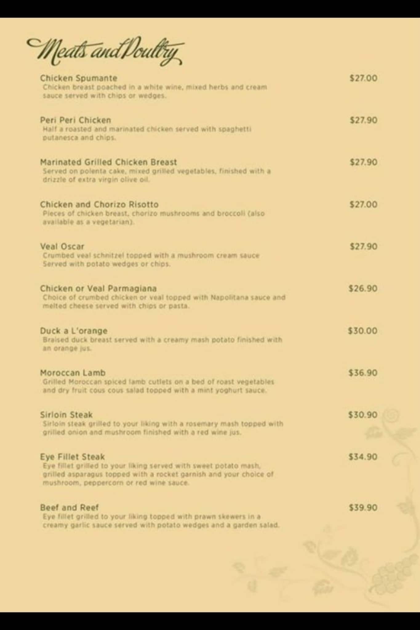 Menu at Oscars Restaurant, Ellenbrook, The Promenade Shop 2b