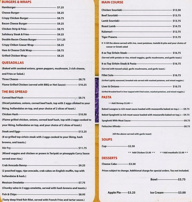 Menu at T J Restaurant & Steak House, Abbotsford