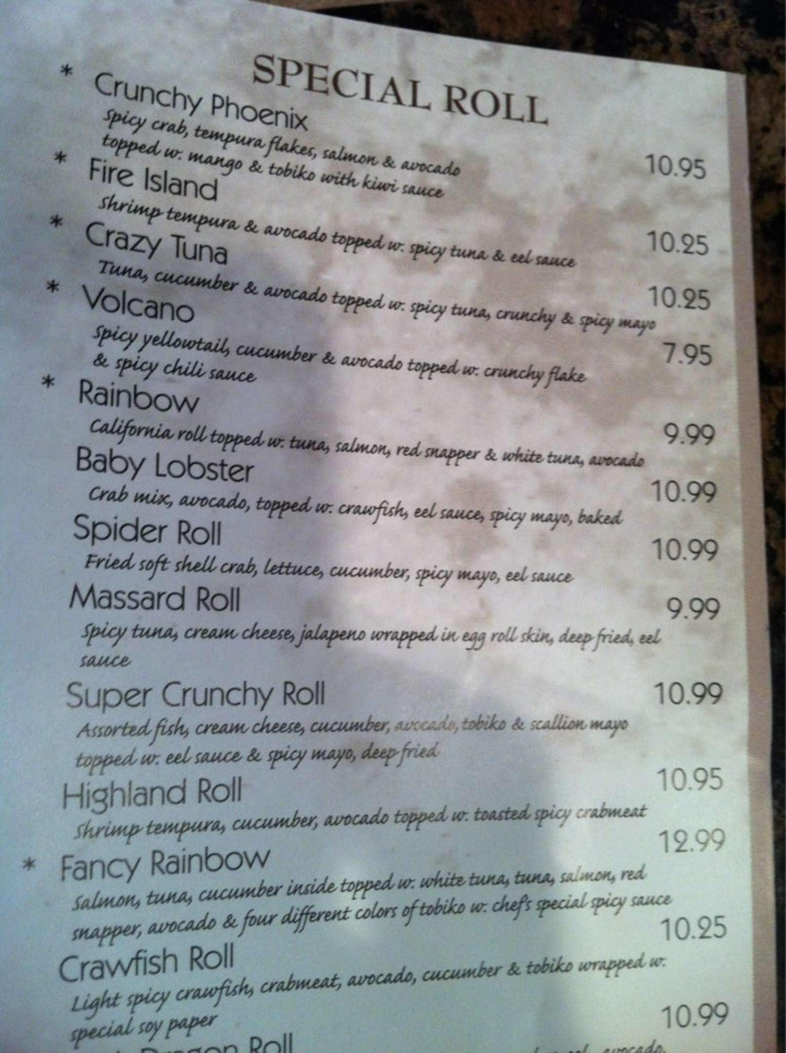 Menu at Fuji Japanese Steakhouse, Fort Smith