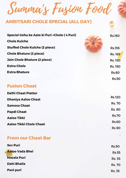 Menu of Summa's Fusion, Kandivali West, Mumbai