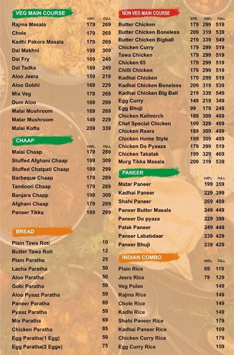 Menu of Mainland India, Sector 72, Noida