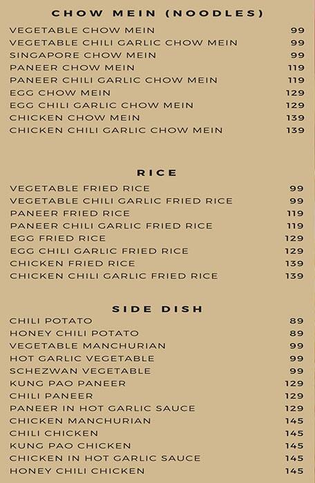 Menu of 99 China Kart, Vasant Kunj, New Delhi