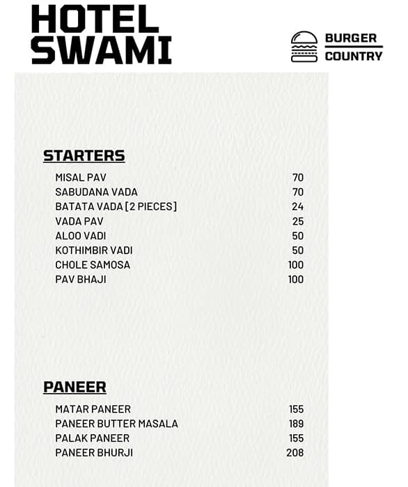 Menu of Hotel Swami, Ulhasnagar, Thane