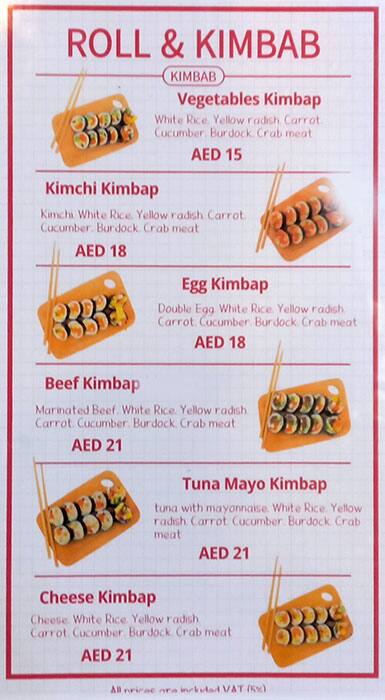 Menu of Roll & Bubble, Al Karama, Dubai