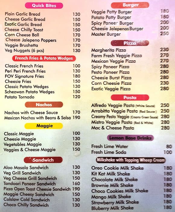 Menu of Fun-O-Villa, Seawoods, Navi Mumbai