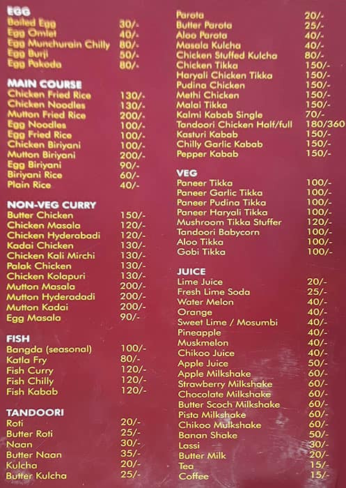 Menu of Harsha Malnad Cafe, Bogadi, Mysore