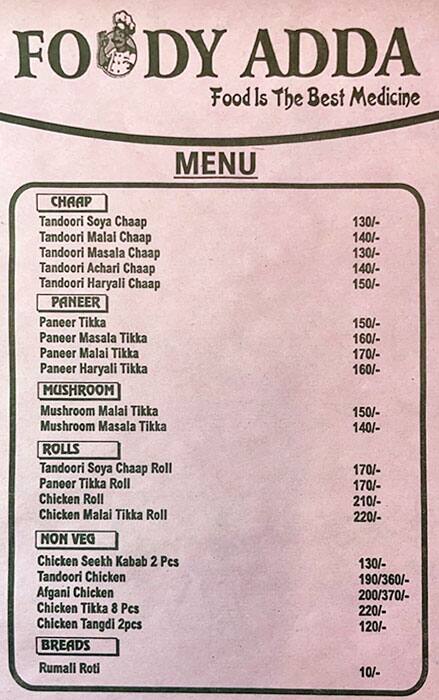 Menu of Foody Adda, Sector 93, Gurgaon