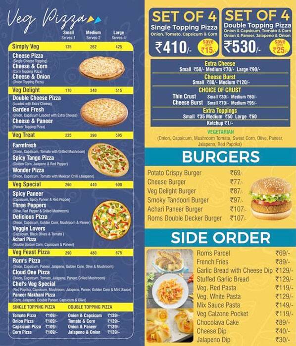Menu of Roms Pizza, Kankhal, Haridwar