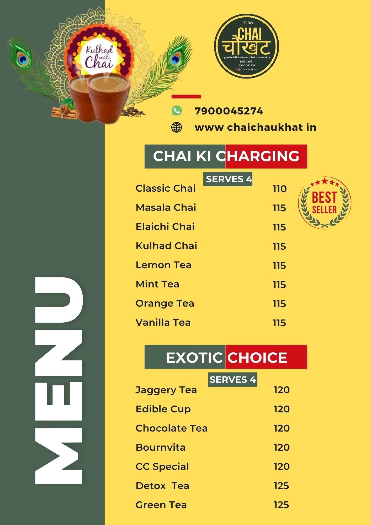 Menu of Chai Chaukhat, Malad West, Mumbai
