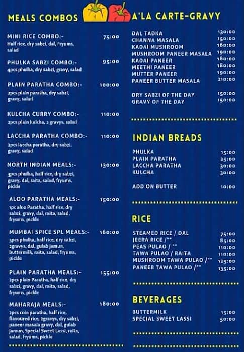 Menu of Mumbai Spice, Malleshwaram, Bangalore