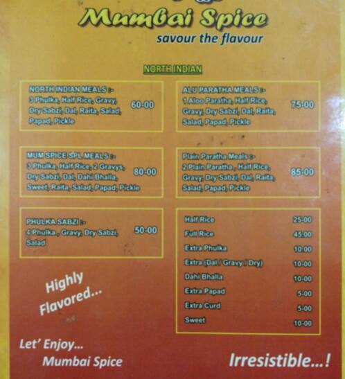 Mumbai Spice Menu, Menu for Mumbai Spice, Malleshwaram, Bangalore - Zomato