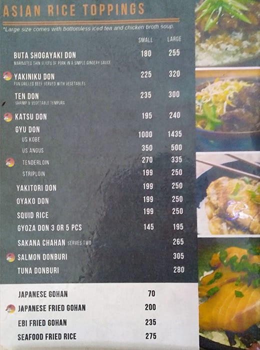Menu at Thousand Cranes restaurant, Pasig