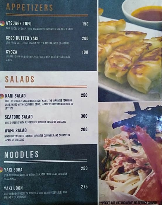 Menu at Thousand Cranes restaurant, Pasig