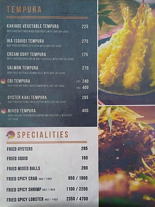 Menu at Thousand Cranes restaurant, Pasig