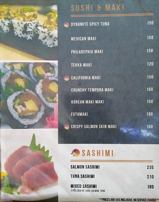 Menu at Thousand Cranes restaurant, Pasig