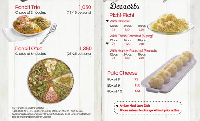 Menu at Amber Golden Plate Restaurant, Pasig