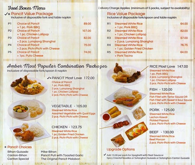 Menu at Amber Golden Chain restaurant, Mandaluyong