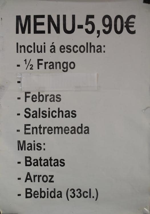 Menu at Churrasqueira Frango Di Roma Lda restaurant, Lisbon